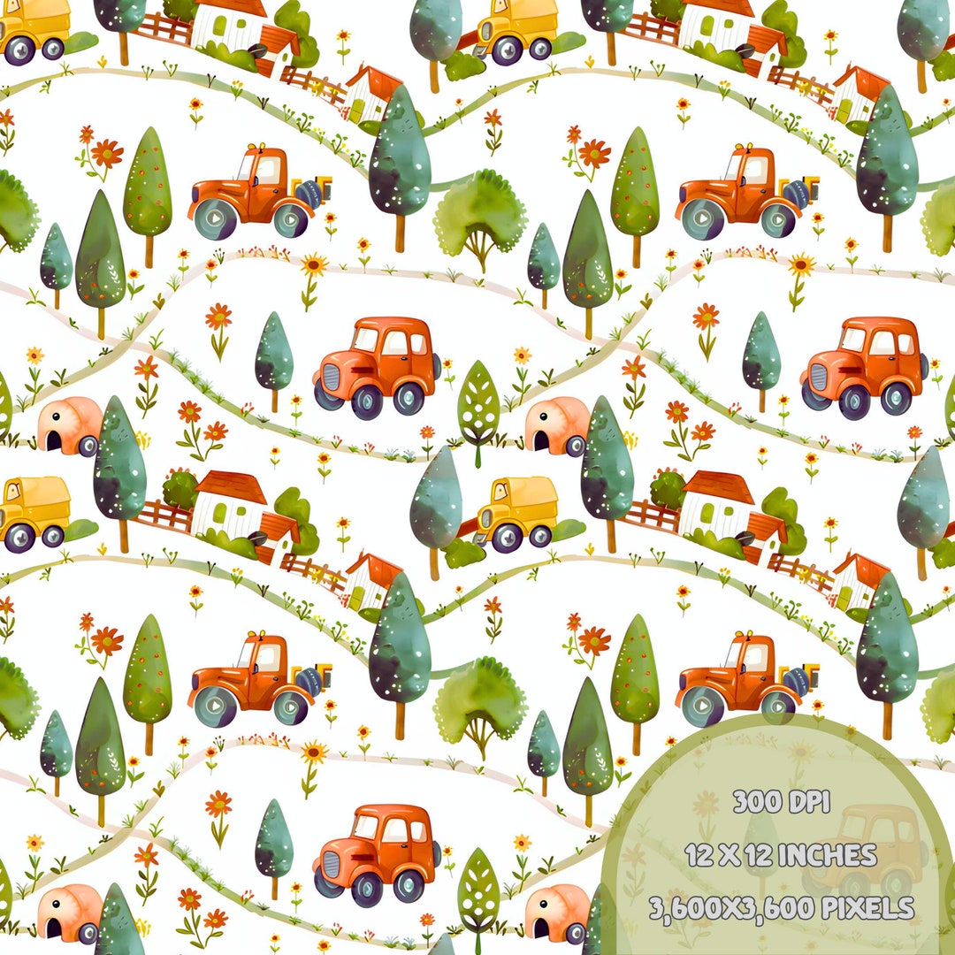Farm Truck, Tractor, Bobbs, Seamless Fabric Design, Meadow, Repeat Tile ...