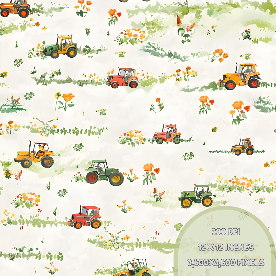 Farm Truck, Tractor, Bobbs, Seamless Fabric Design, Meadow, Repeat Tile ...