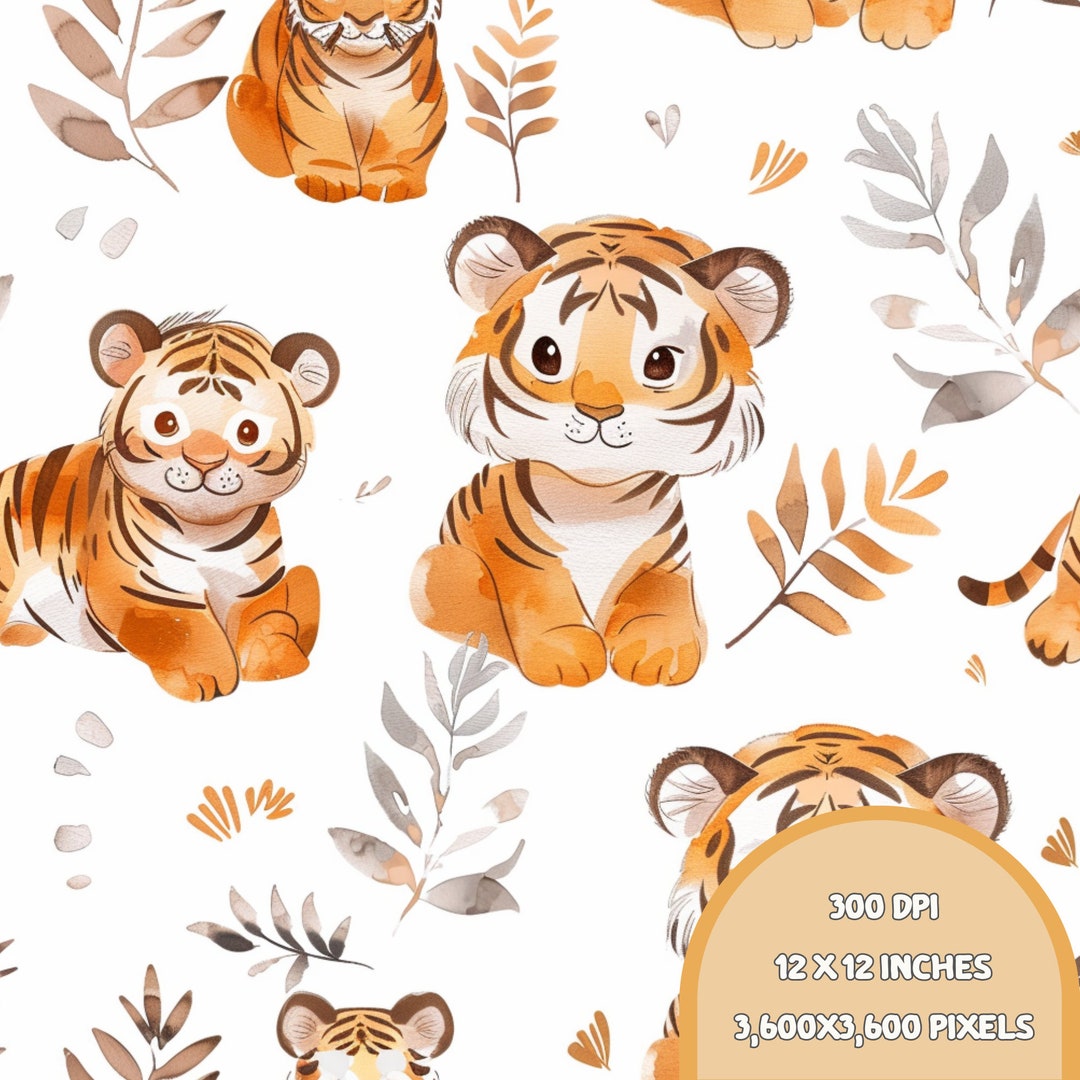 Cute Baby Tigers Seamless, Seamless Patterns | Instant Download ...