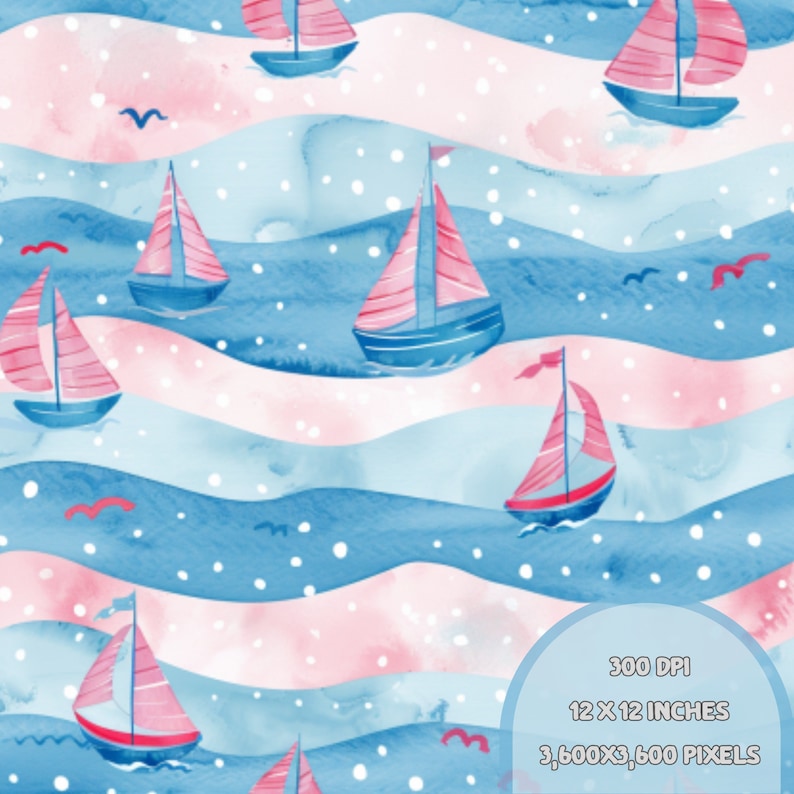 Cute Boat at Sea Seamless Pattern, Seamless Repeat Pattern, Summer ...