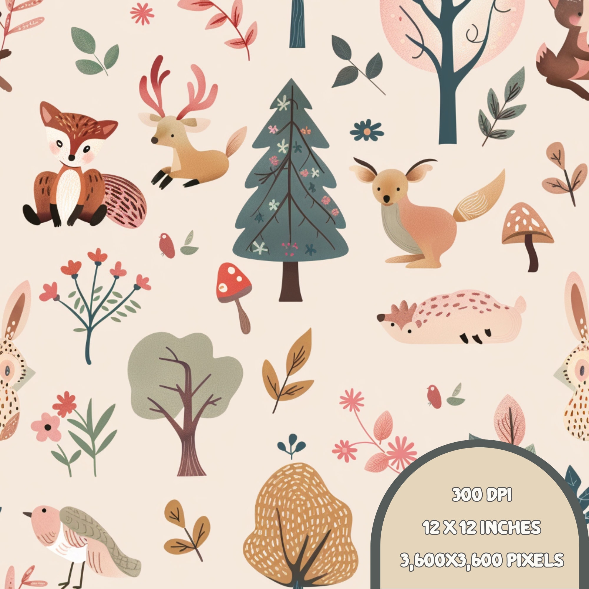 Woodland Animals Seamless Pattern | Forest Digital Paper (300 DPI) - Etsy