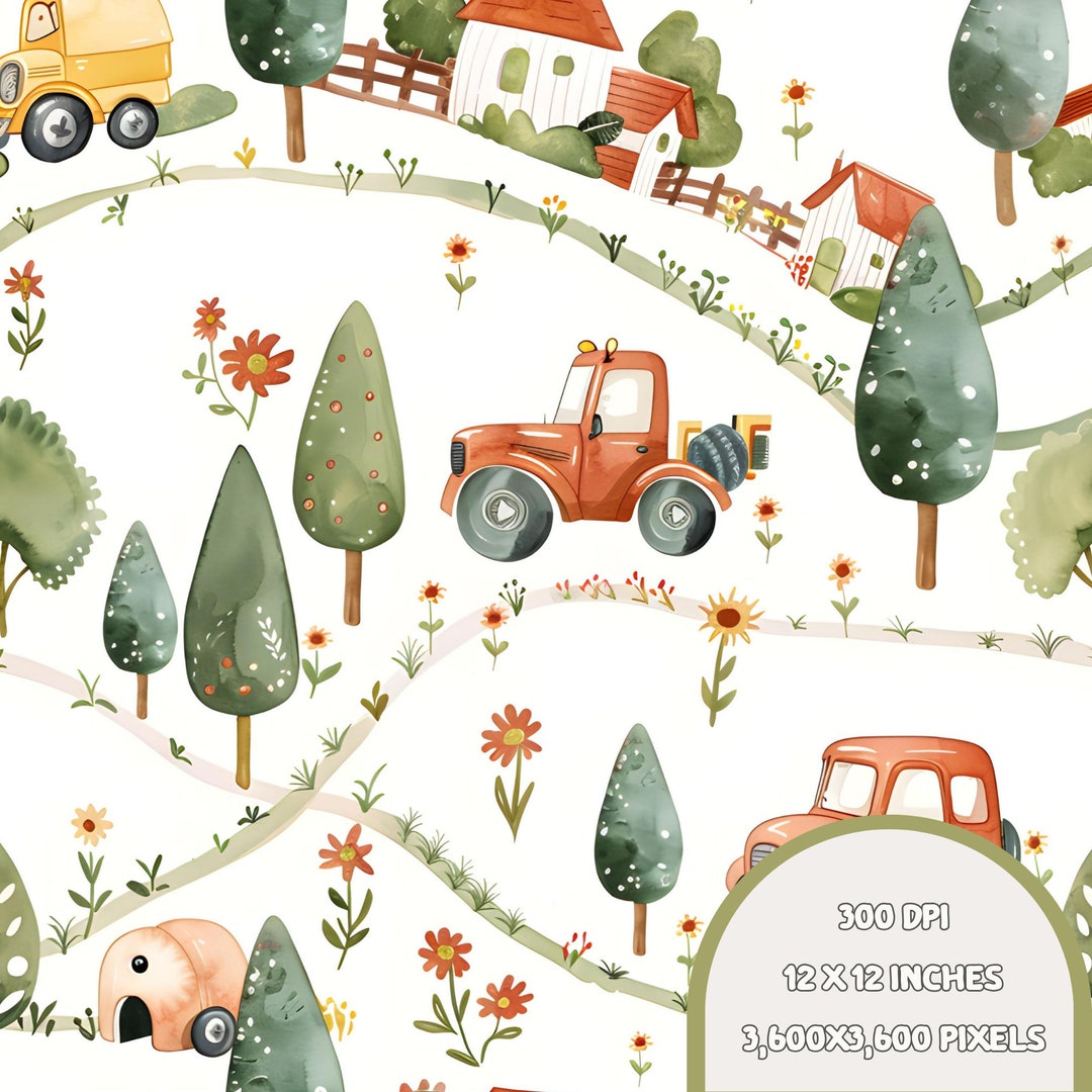 Farm Truck, Tractor, Bobbs, Seamless Fabric Design, Meadow, Repeat Tile ...