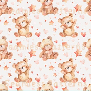 Cute Teddy Bear Seamless, Seamless Patterns Instant Download Printable ...