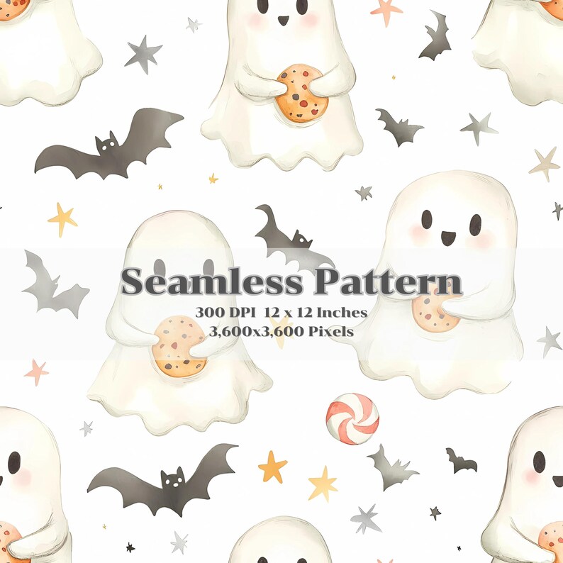 Watercolor Cute Ghost Halloween Seamless Pattern - 300 DPI PNG - Etsy