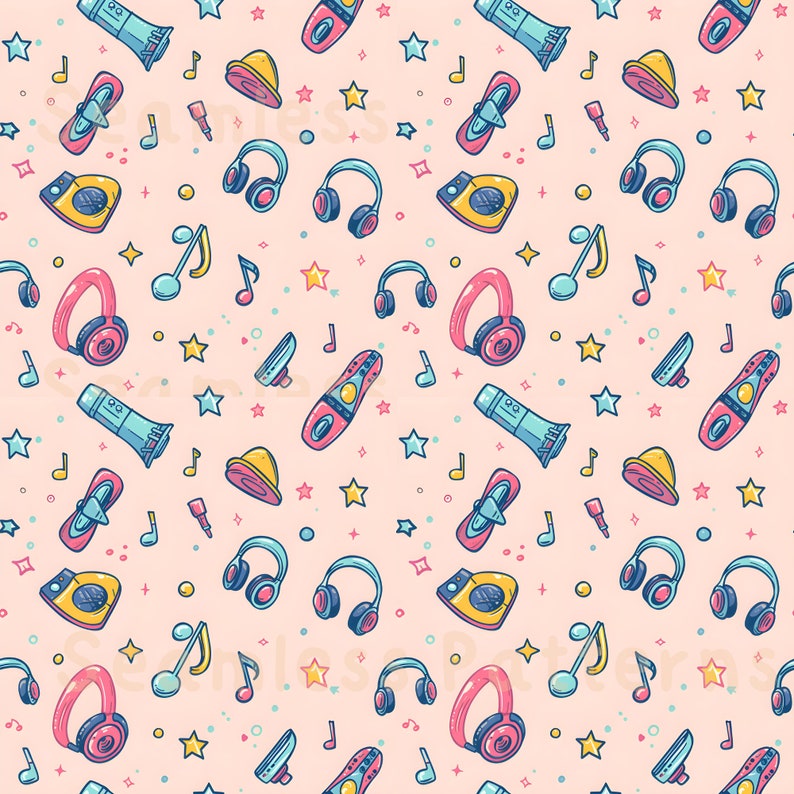 Pink Musical Instrument Seamless, Digital Paper, Seamless Pattern ...