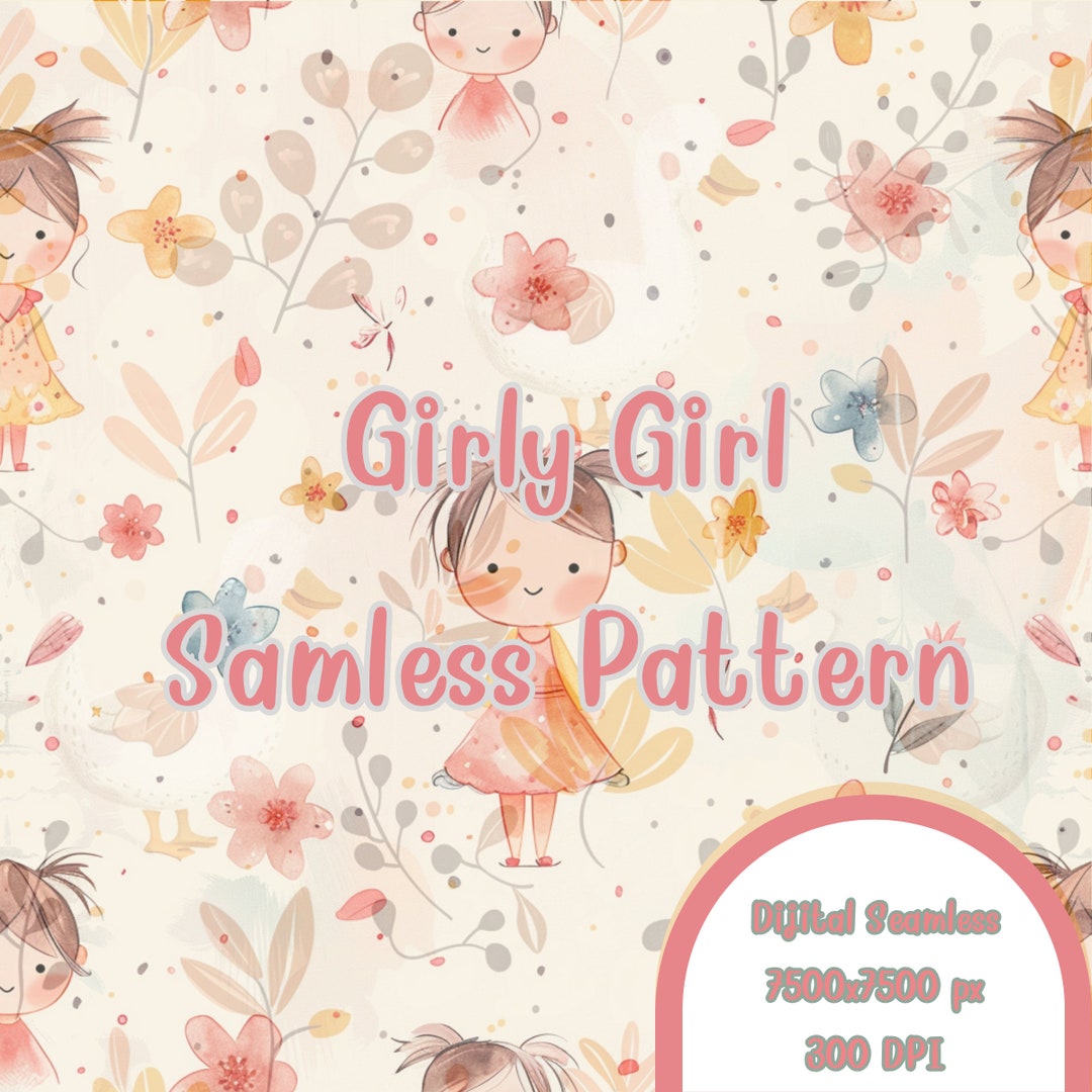 Girly Girl Seamless Pattern, Soft Girl Pattern, Digital Download ...