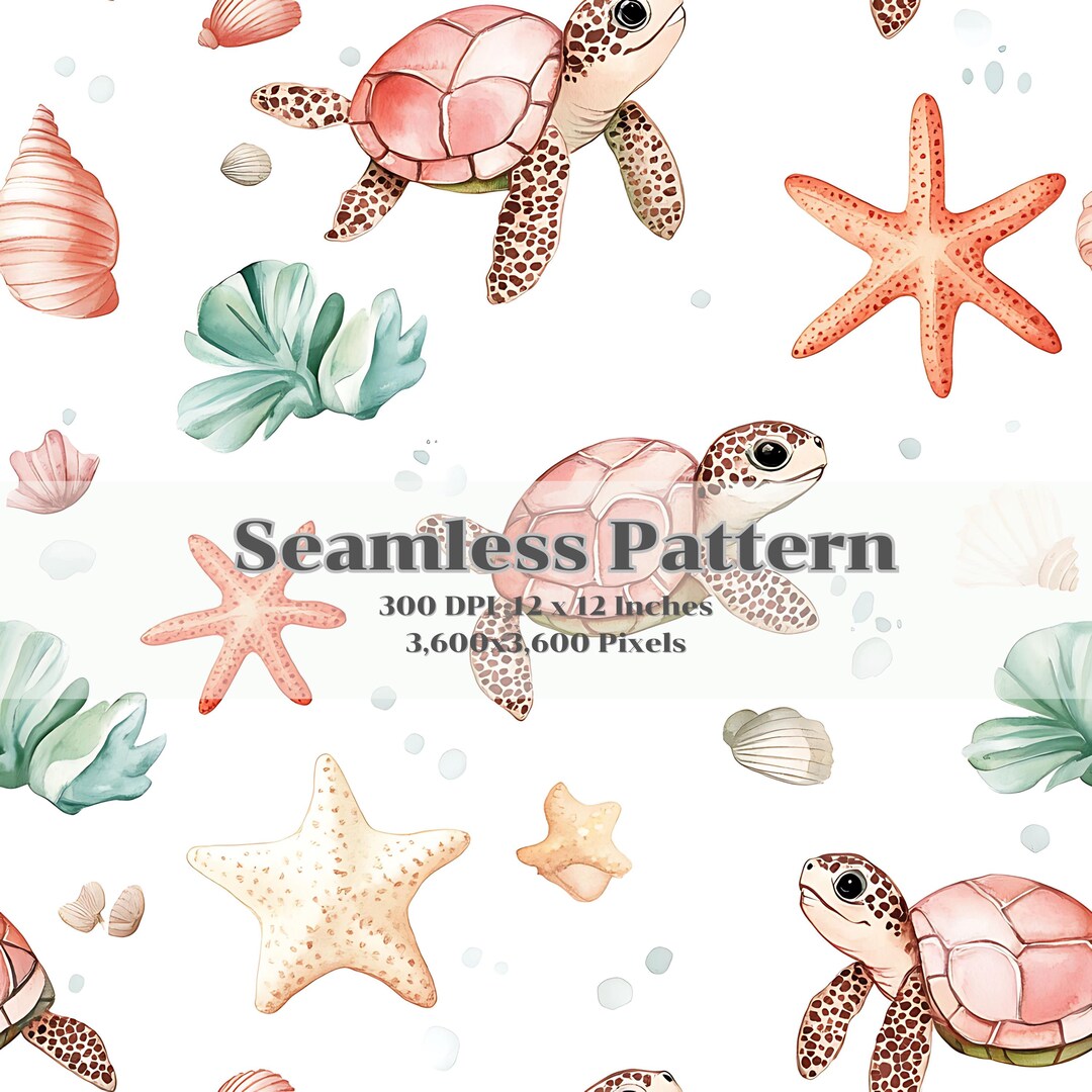High-resolution Watercolor Sea Turtle Pattern - Ocean Theme With ...