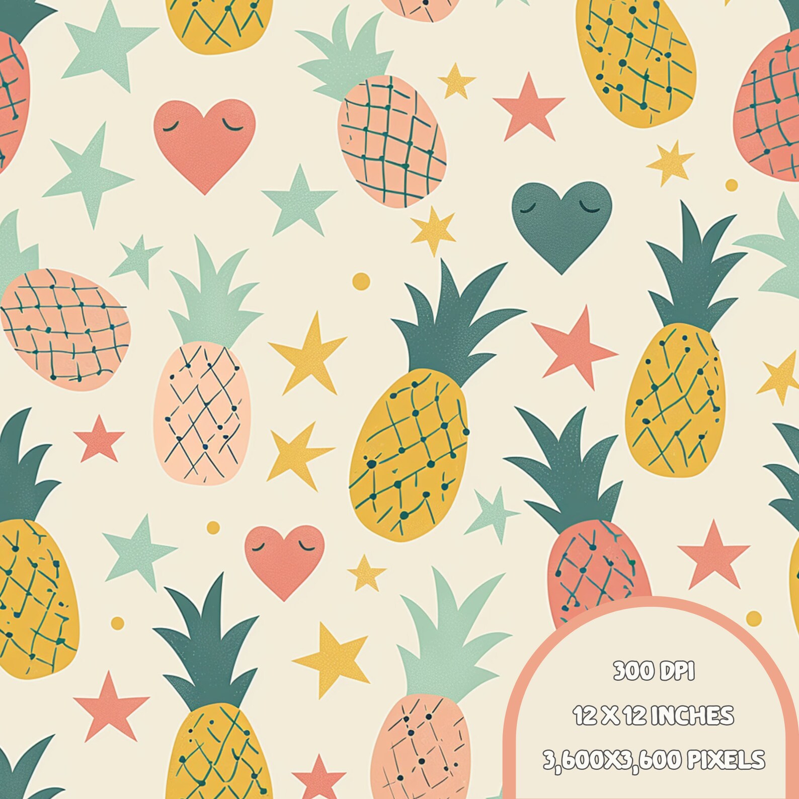 Cute Pineapple Digital Paper, Seamless Pattern, Fruit Pattern, Funny ...