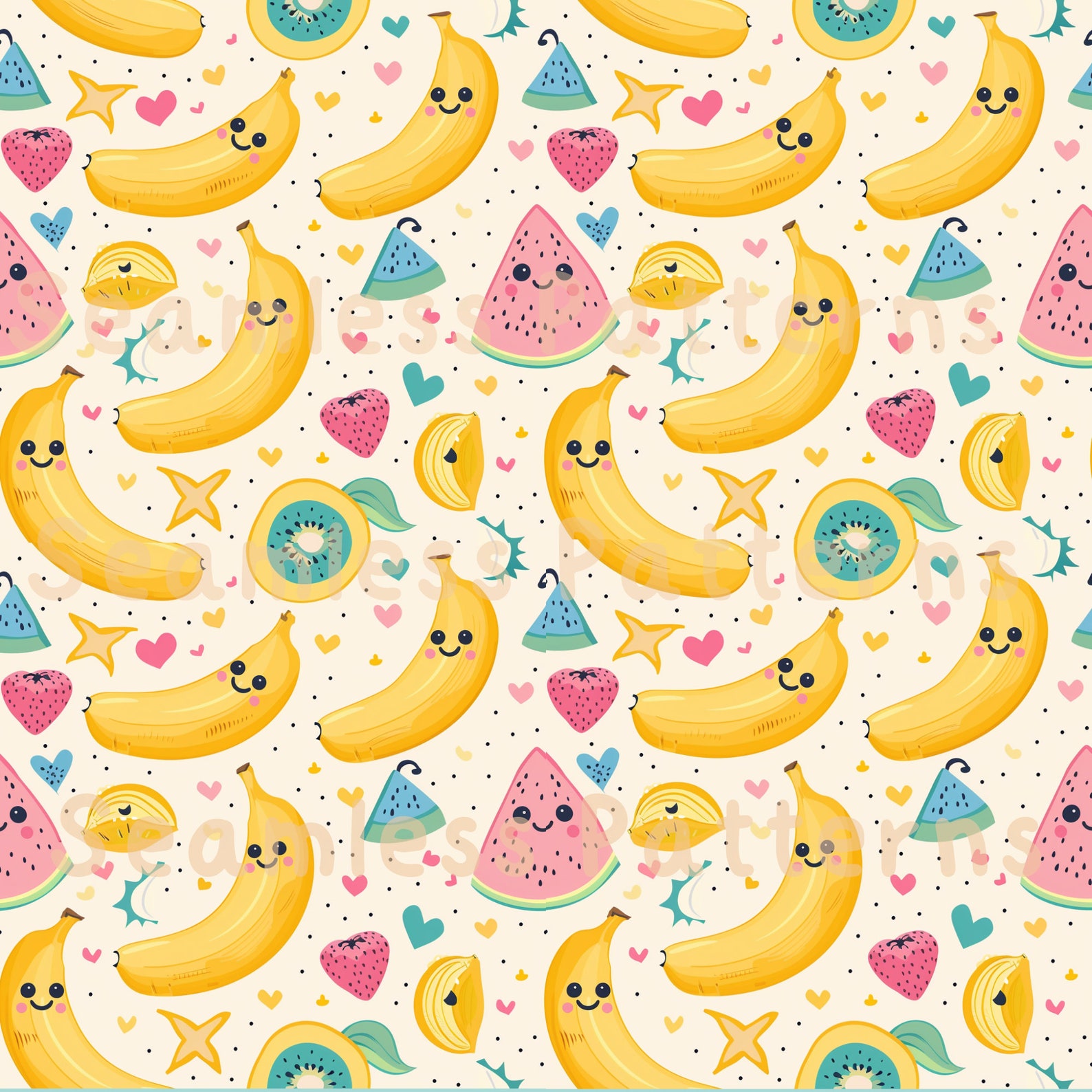 Cute Bananas Digital Paper, Seamless Pattern, Fruit Pattern, Funny ...