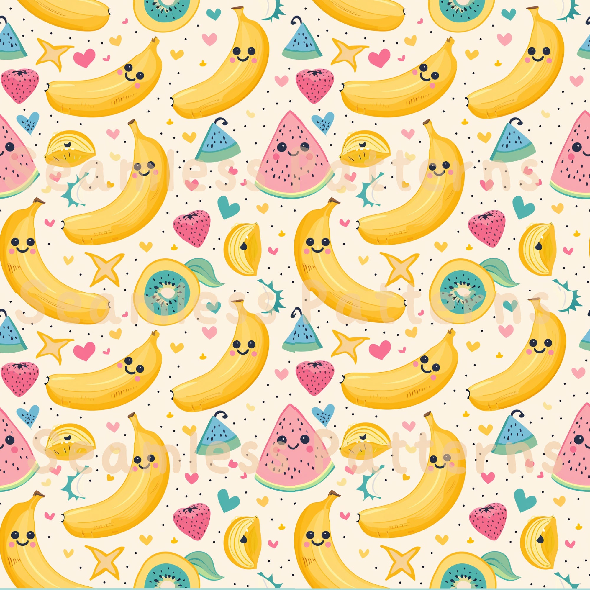 Cute Bananas Digital Paper, Seamless Pattern, Fruit Pattern, Funny Sublimation Design, Seamless ...