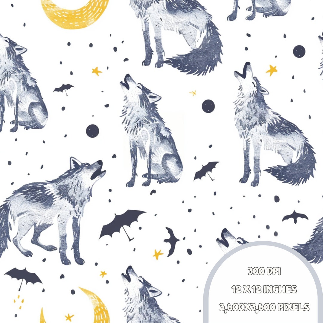 Seamless Fantasy Wolves, Digital Paper, Seamless Pattern, Fruit Pattern ...