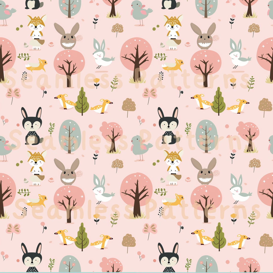 Woodland Animals Seamless Pattern | Cute Forest Print (digital Download ...