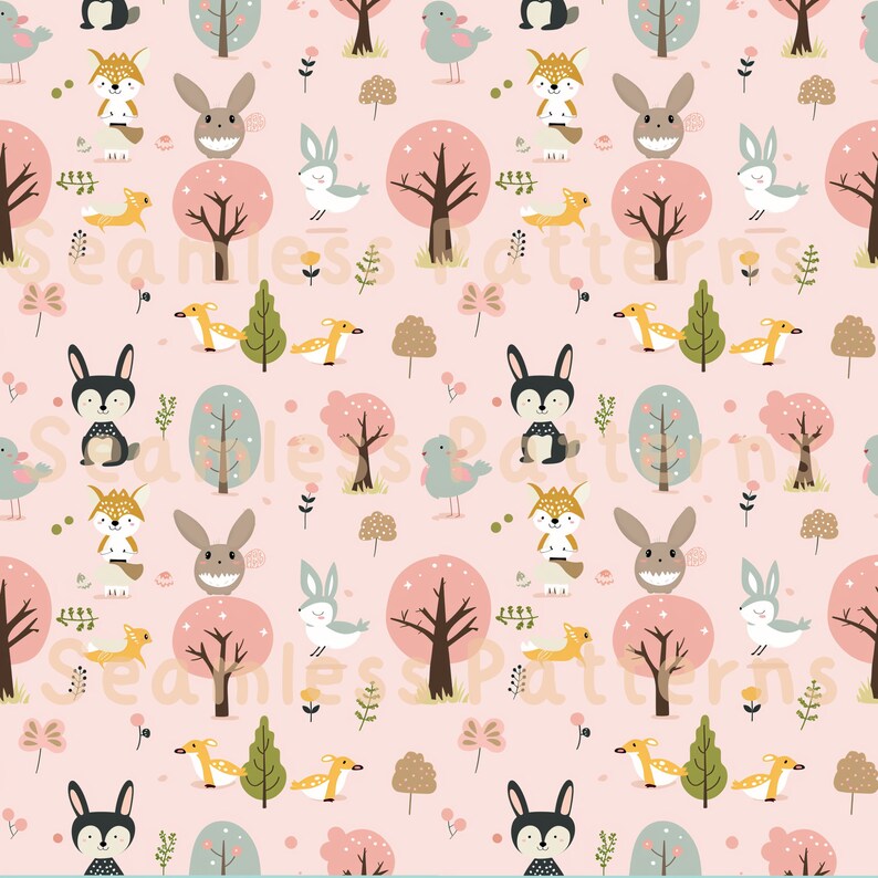 Woodland Animals Seamless Pattern | Cute Forest Print (digital Download ...