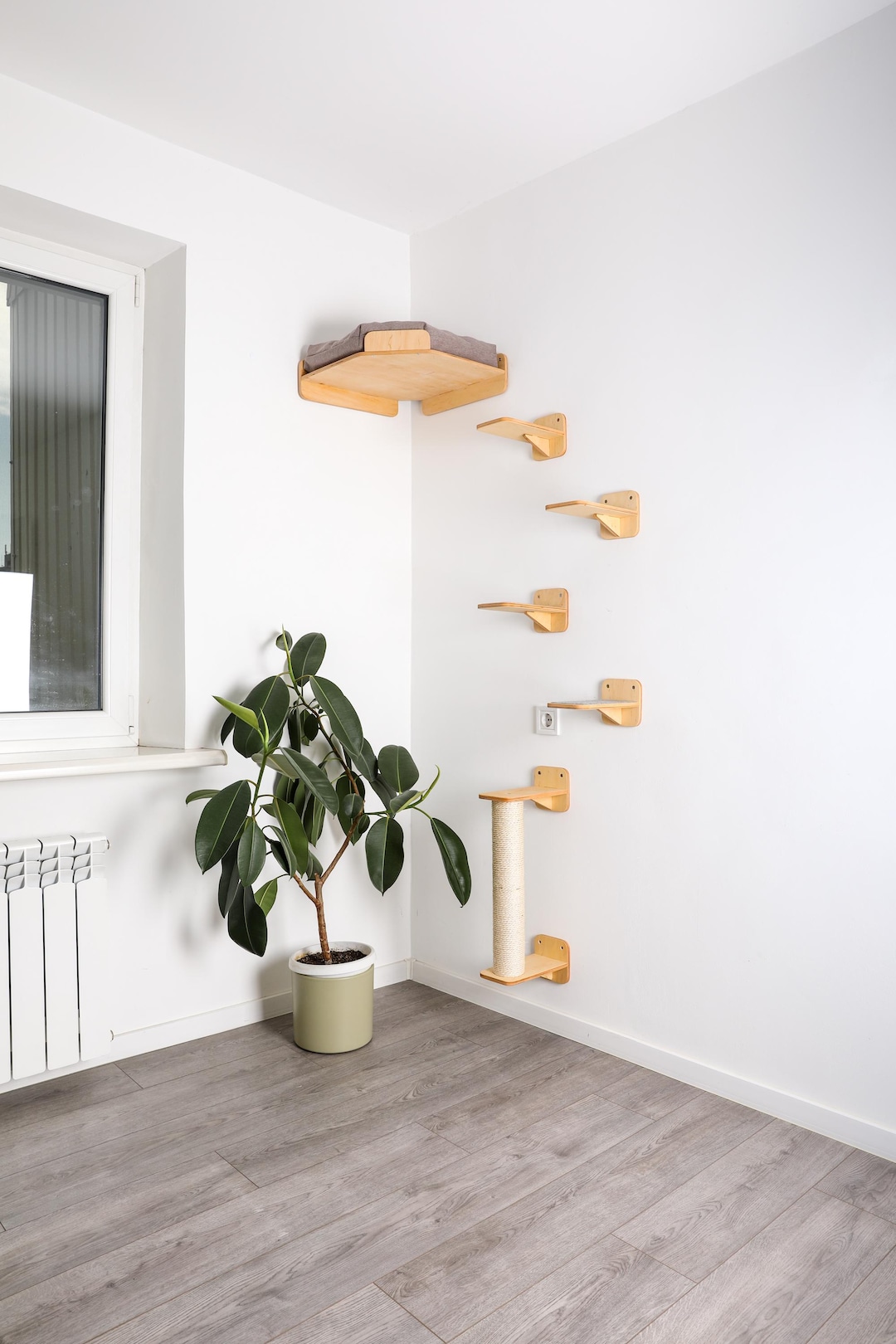 Set of Cat Wall Furniture.corner Cat Bed, Cat Wall Steps, Sisal Cat ...
