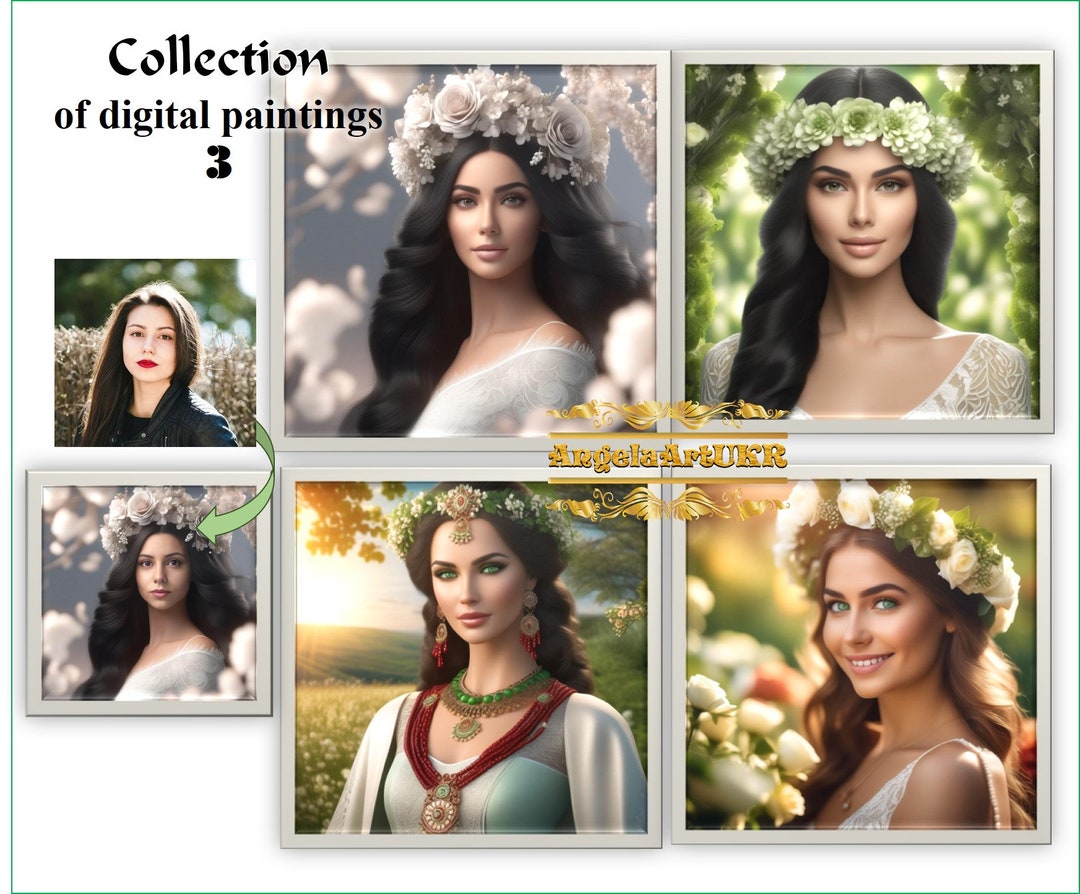 Beautiful Girls in Flower Wreaths/collection of Digital Paintings 3 ...