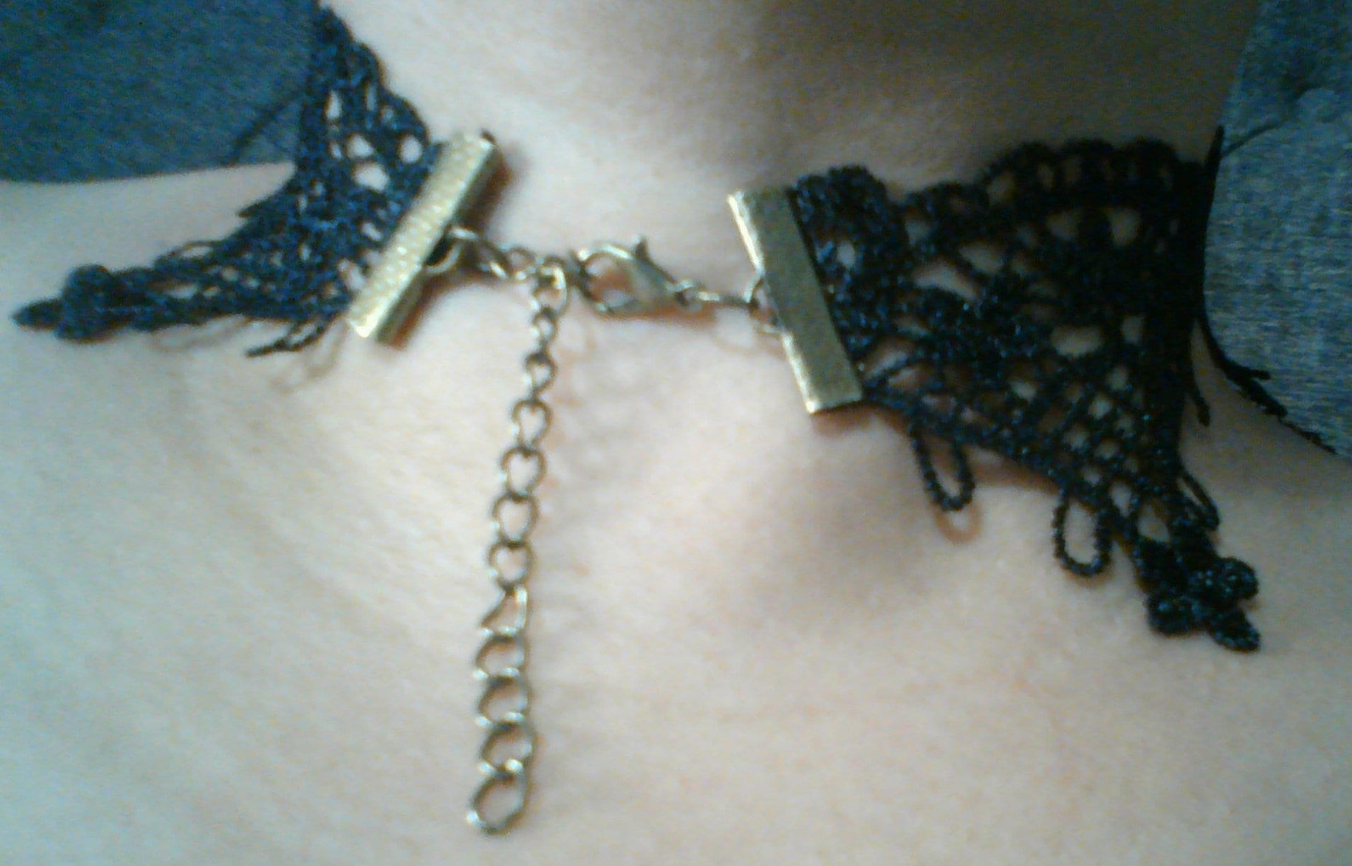 Red Rose Choker With Black Lace, Dangling Black Chains, and Dangling ...