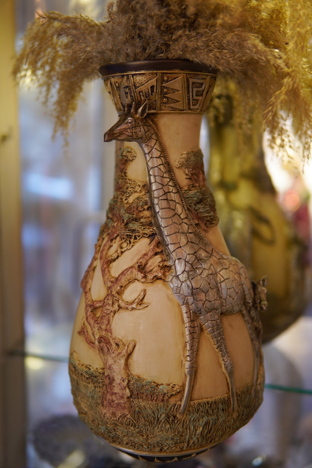 Safari Vase With Giraffe Figure, Tall Gift Vase, Giraffe Themed ...