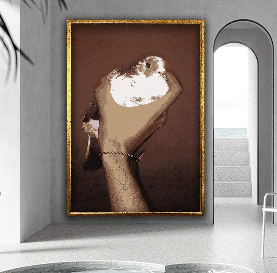 White Dove Canvas Painting, Dove in Hand Canvas Print, Caught Dove Wall ...