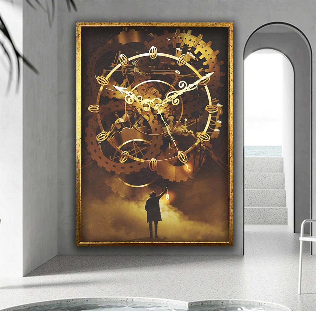 Mechanical Clock Canvas Print, Modern Clock Canvas Print, Large Clock ...
