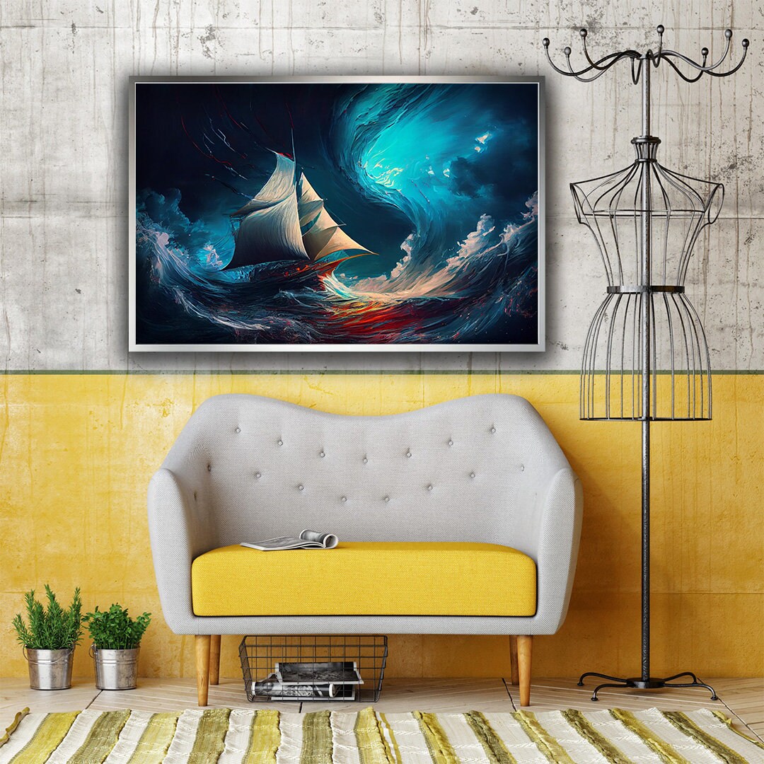 Sailing Ship Canvas Painting, Pirate Ship Wall Art, Large Sailing Boat ...