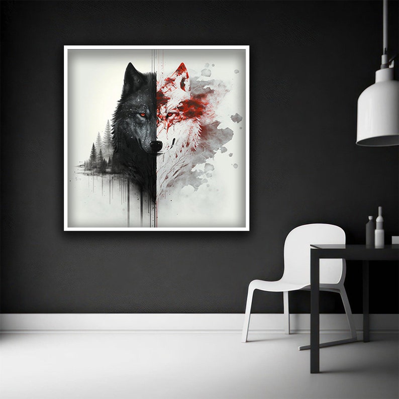 Black and White Wolf Canvas Painting, Black and White Wolf Canvas Print ...