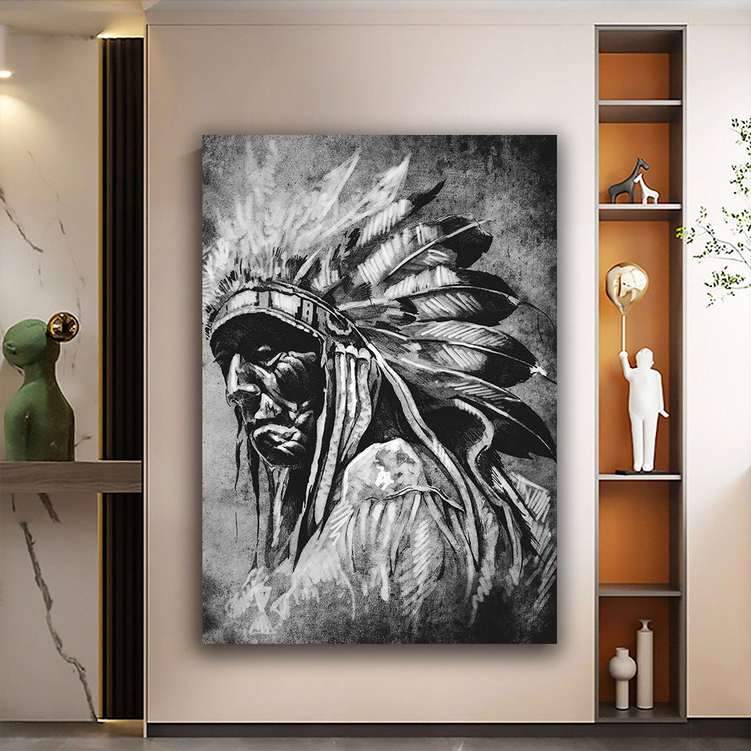 Native American Canvas Painting, Black and White Design Painting ...
