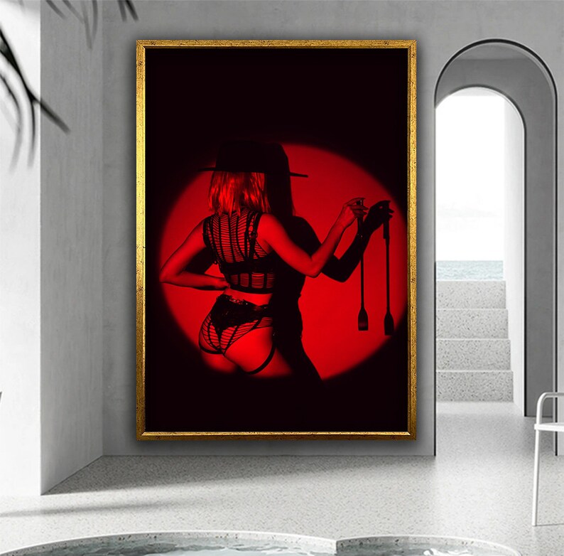 Sexy Woman Canvas Painting, Woman in Black Fantasy Dress Wall Art, Red Room Sexy Woman Print ...