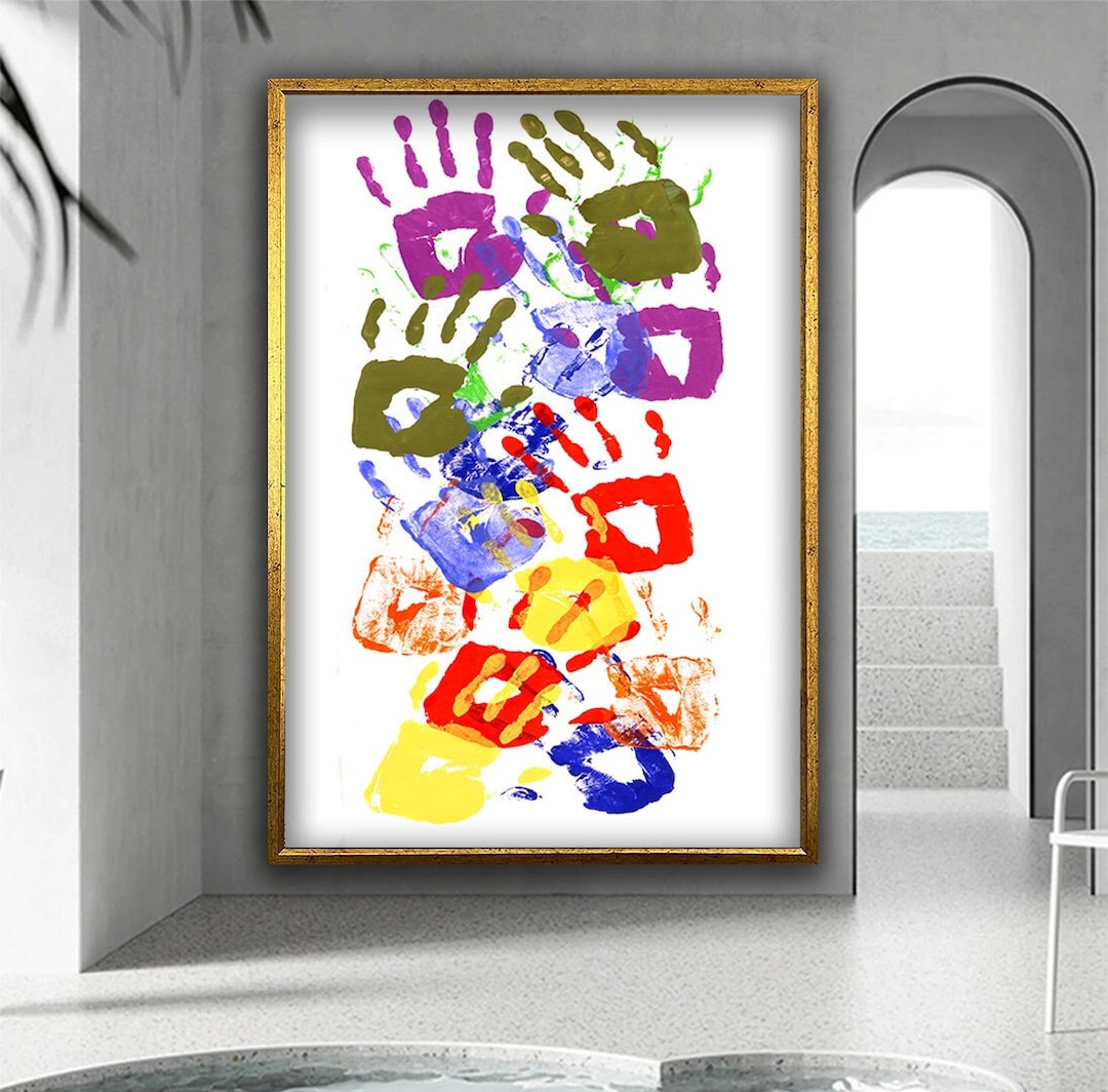 Colorful Handprint Canvas Painting, Handprint Wall Art, Colorful Hands ...