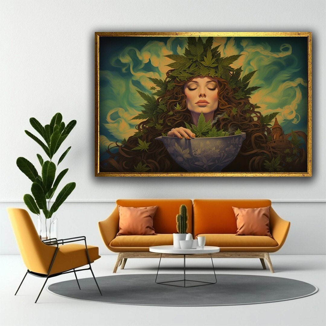 Cannabis Canvas Print, Cannabis Detailed Woman Canvas Print, Woman With ...