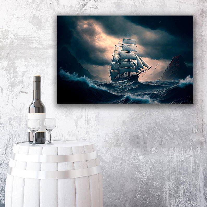 Sailing Ship Canvas Painting, Pirate Ship Wall Art, Large Sailing Boat ...