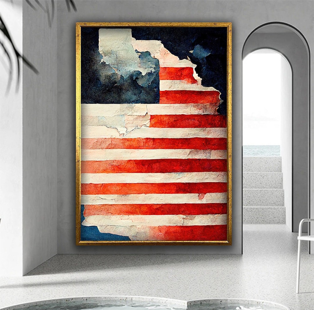 American Flag Canvas Painting, Flag Wall Painting, Oil Painting Flag ...