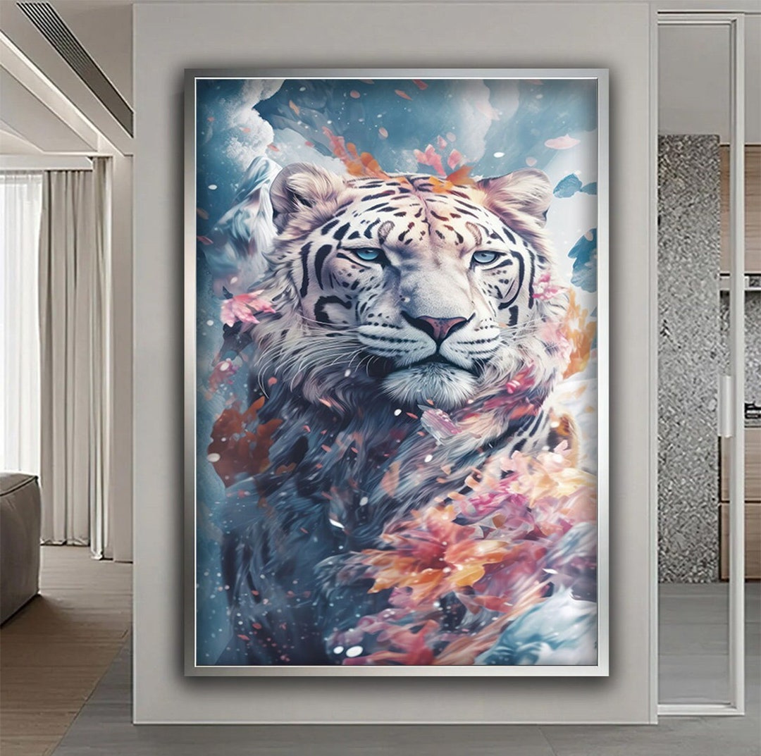 White Tiger Canvas, Snow Tiger Wall Art, Blue-eyed White Tiger Print ...