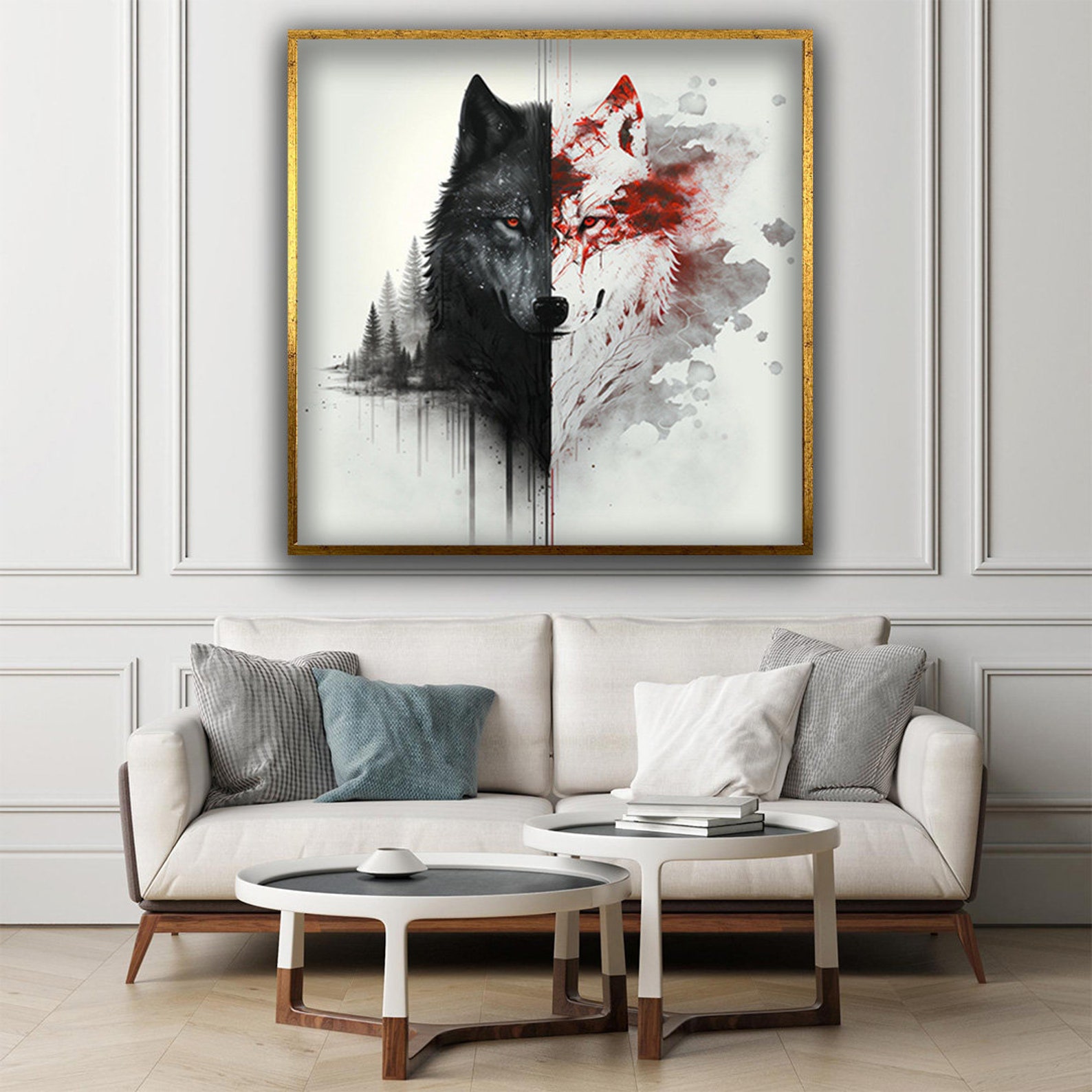 Black and White Wolf Canvas Painting, Black and White Wolf Canvas Print ...