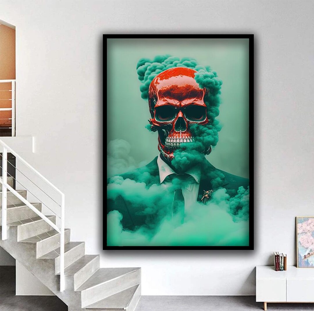 Colorful Skeleton Wall Art, Handsome Skeleton Man Wall Decor , Death ...