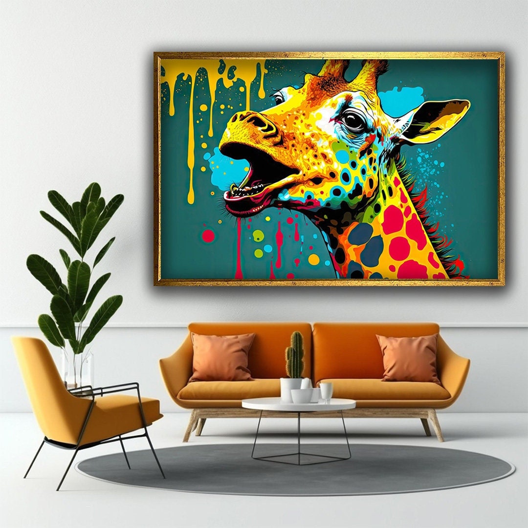 Colorful Giraffe Wall Art, Giraffe Canvas Painting, Giraffe Wall Decor ...