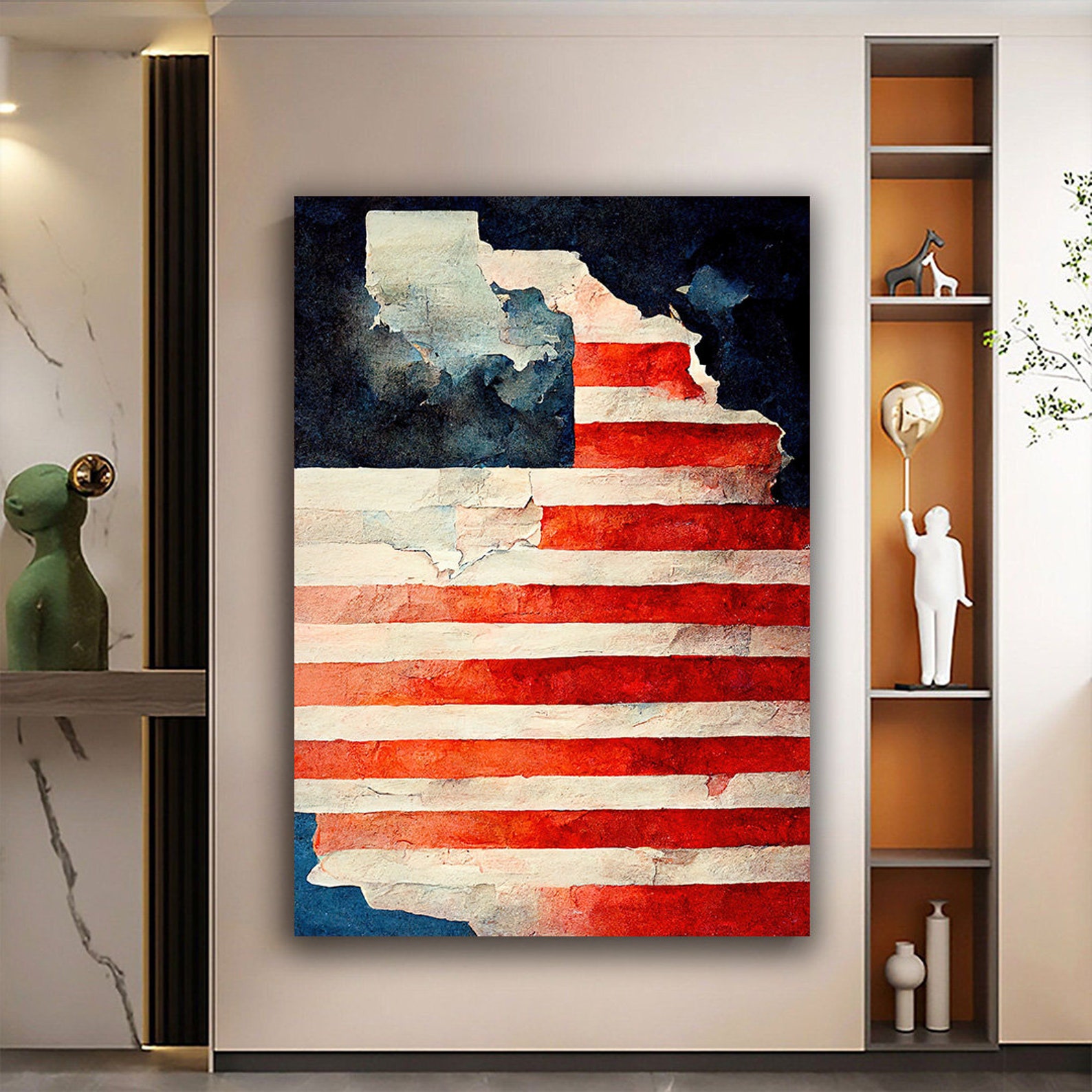 American Flag Canvas Painting, Flag Wall Painting, Oil Painting Flag ...