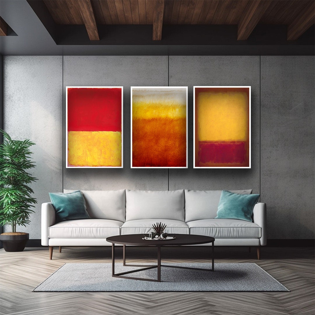 Mark Rothko Yellow Red Set of 3 Canvas Print, Mark Rothko Drawing ...