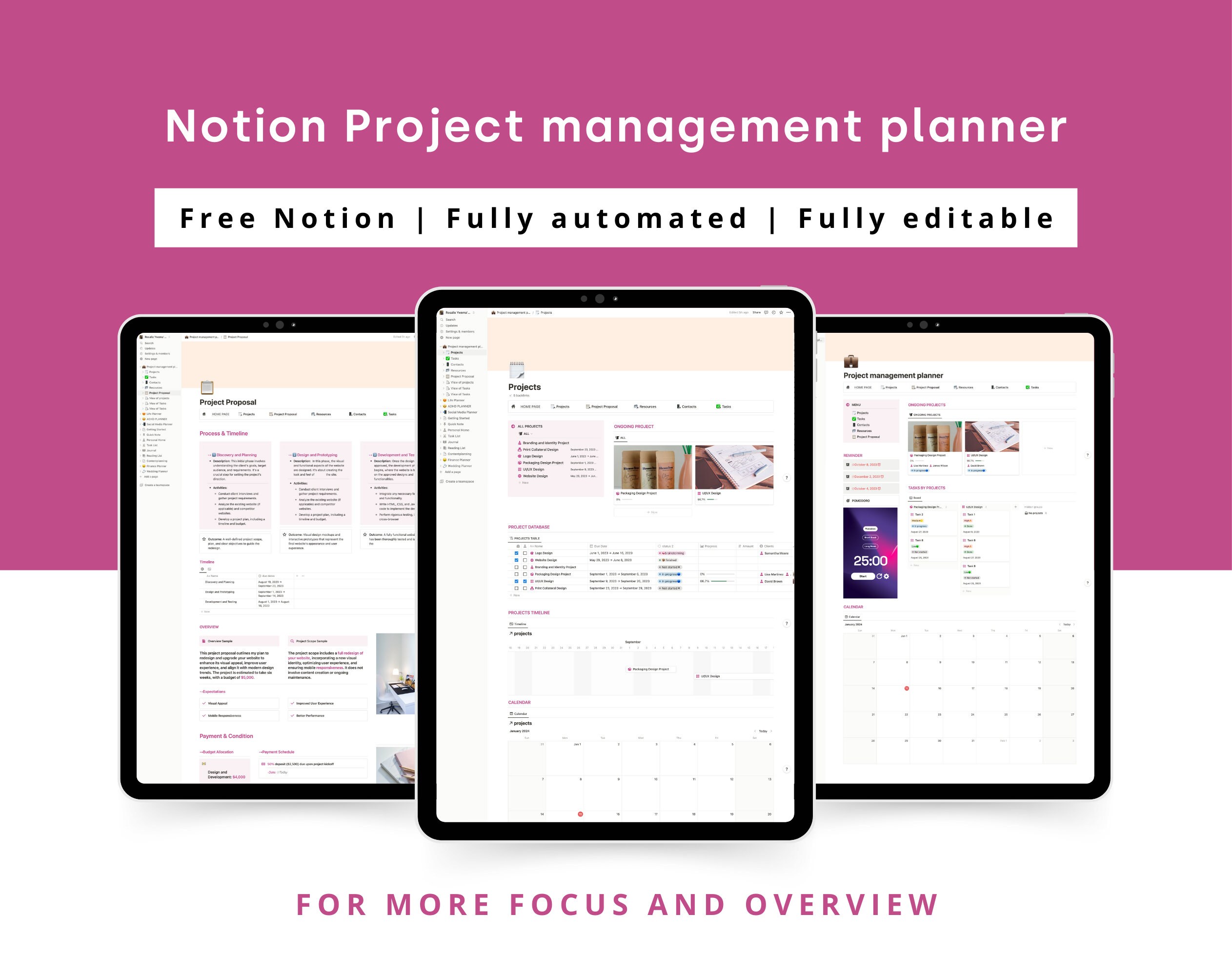 Notion Project Management Planner | All in One Notion Templates Project ...