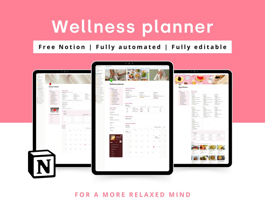 Notion Wellness Planner | All in One Notion Templates Life Planner ...