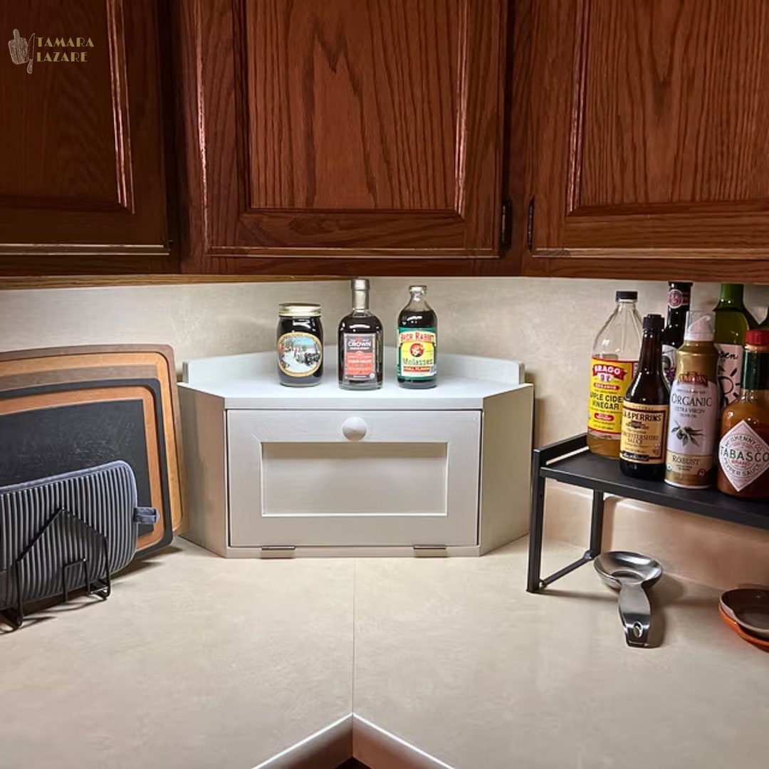 Wood Corner Bread Box, Corner Solid Wood Bread Box, Wood Breadbox ...