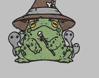 Frog Wizard Embroidery File Cute Witchy Toad Design Magical Forest ...