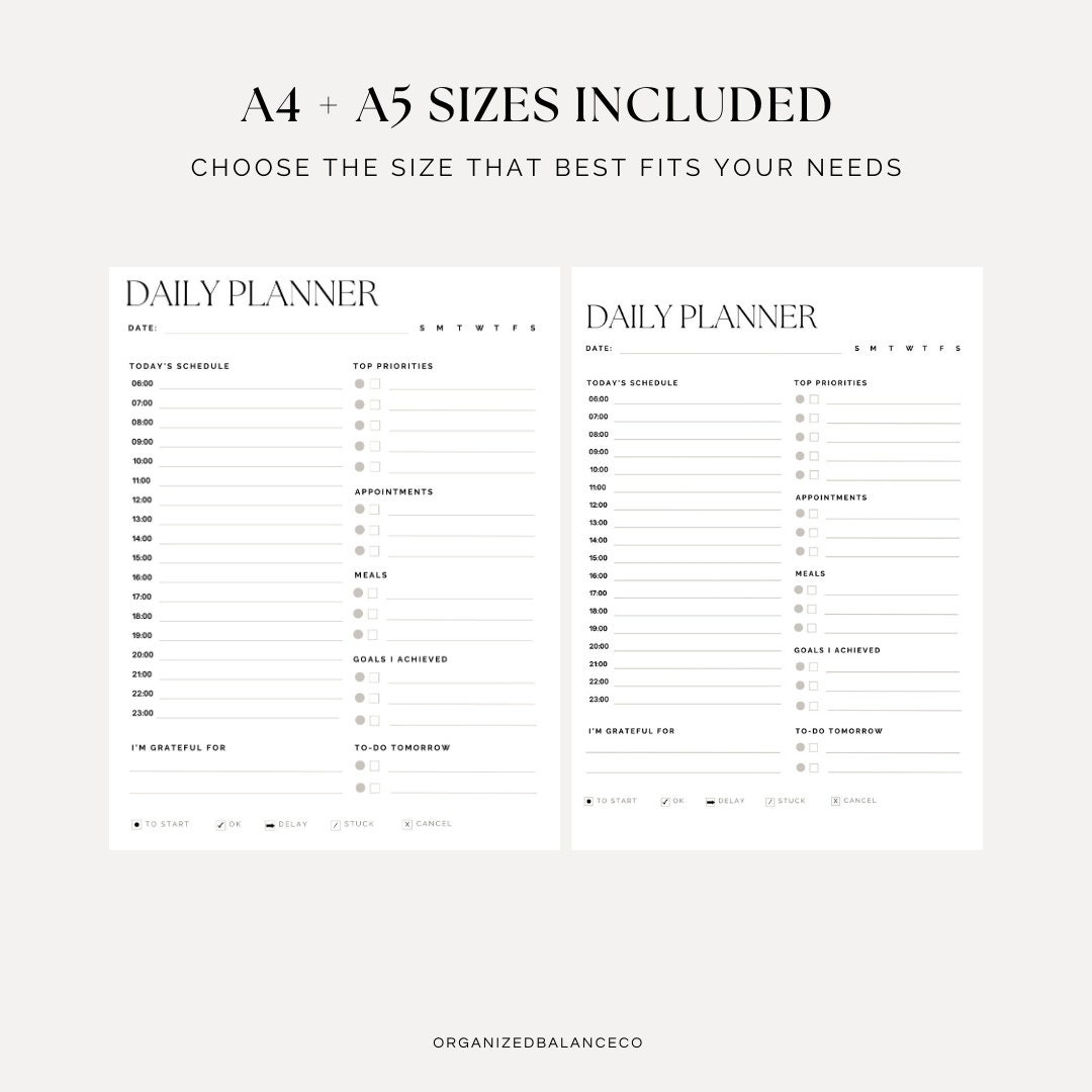 Aesthetic Printable Daily Planner - A4 and A5 Sizes, Instant Download ...