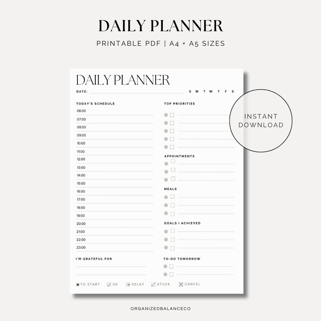 Aesthetic Printable Daily Planner - A4 and A5 Sizes, Instant Download ...