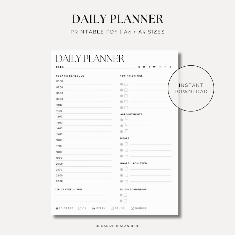 Aesthetic Printable Daily Planner - A4 and A5 Sizes, Instant Download ...