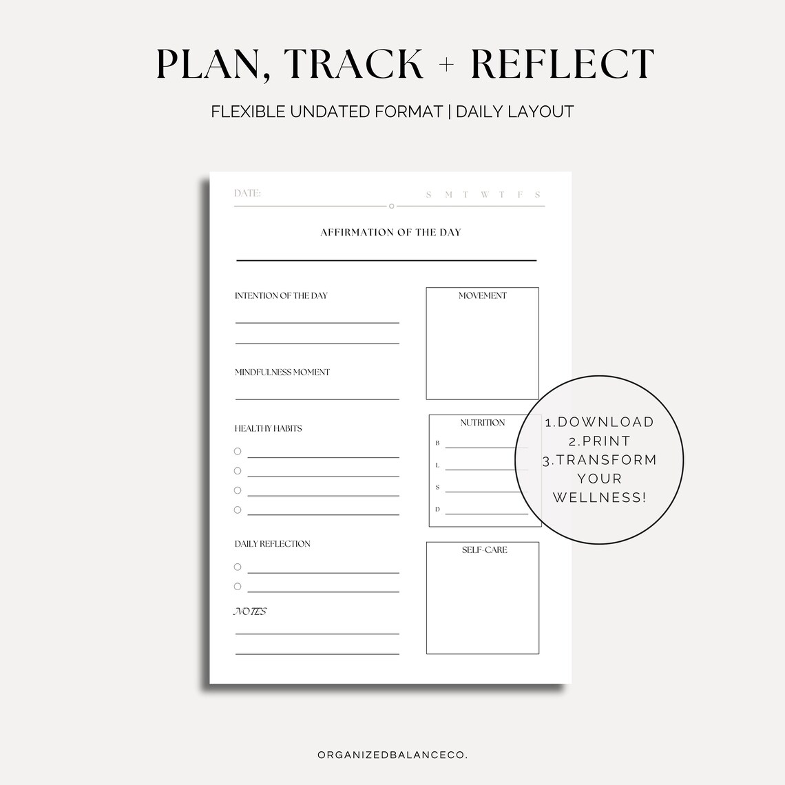 Minimalist Daily Wellness Journal – Printable Planner (digital Download ...