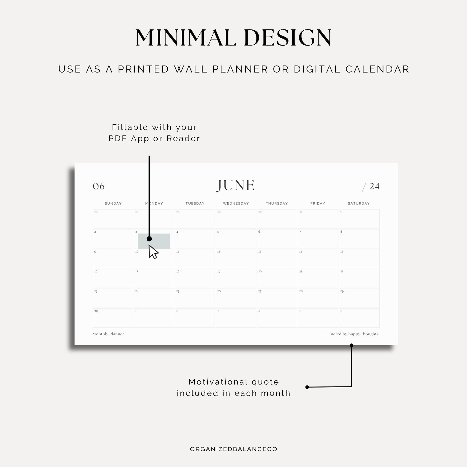 2024 Monthly Planner, Printable Wall Calendar, Fillable Planner With ...
