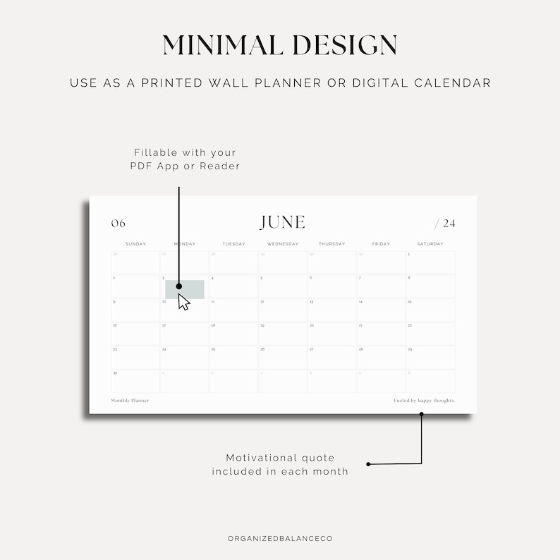 2024 Monthly Planner, Printable Wall Calendar, Fillable Planner With ...