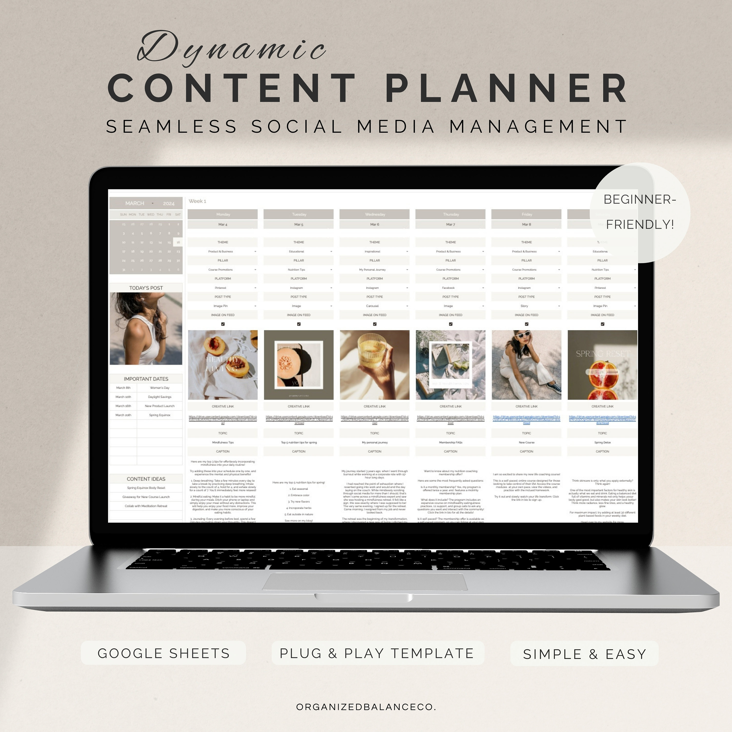 Social Media Planner & Content Calendar | Dynamic Google Sheets ...