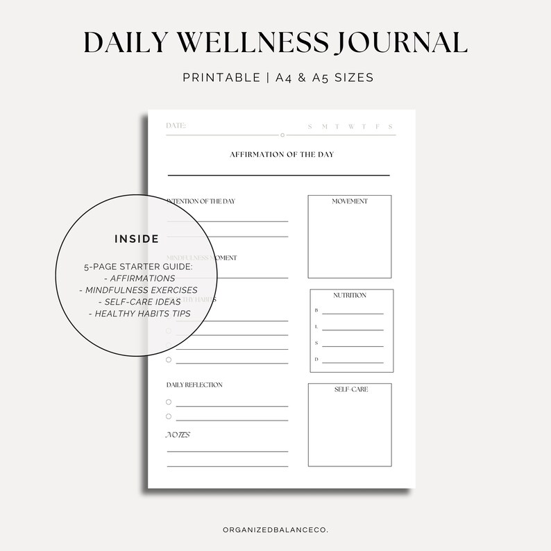 Wellness Journal Printable - Daily Aesthetic Planner - Minimalist ...