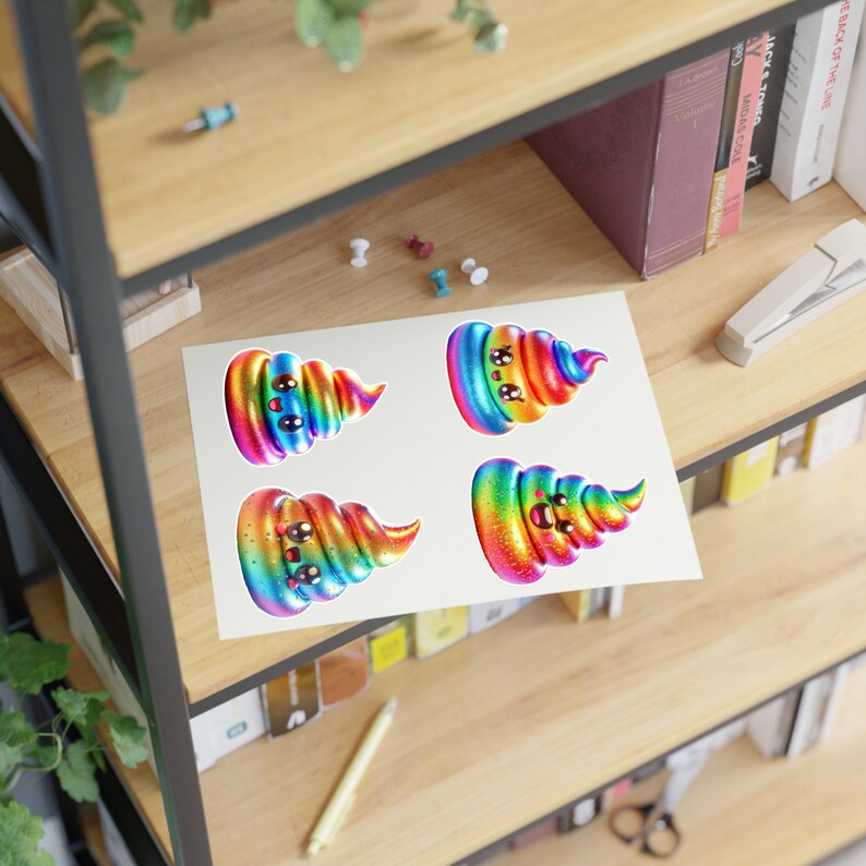 Die-cut Sticker Sheet Rainbow Unicorn Poop Emoji Sticker 4 Poops per ...